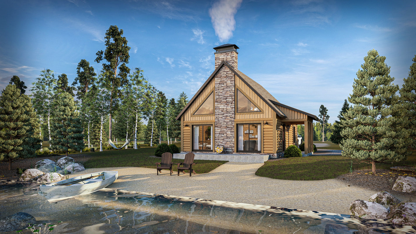 1-Bedroom Blue Stone Log Cabin Kit 24x32 – Log Home Mart