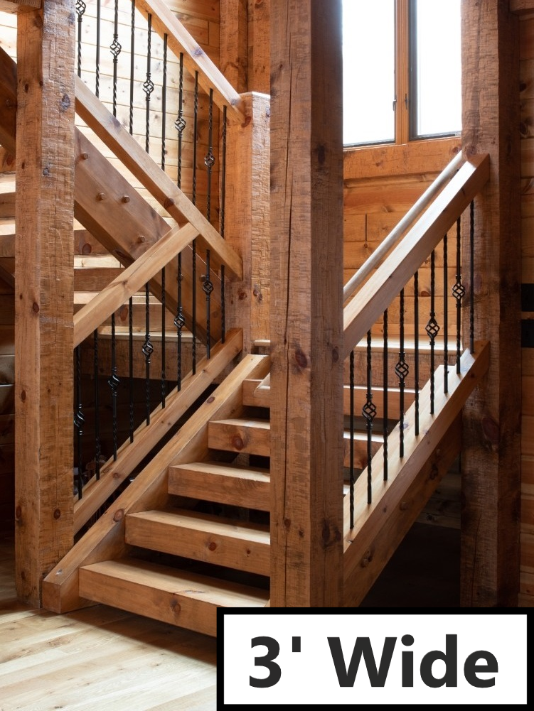 Square Timber Stair System- 3 ft. Wide Treads – Log Home Mart